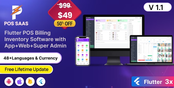 POS SAAS Flutter POS Billing Inventory Software With App Web Super Admin