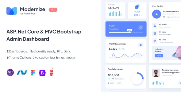 Modernize - ASP.Net Core MVC Bootstrap Admin Dashboard Template | CodeCan Modernize - ASP.Net Core MVC Bootstrap Admin Dashboard Template | CodeCan